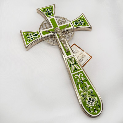 Хрест напрестольний мальтійський емаль з посрібленням світло зелений ...