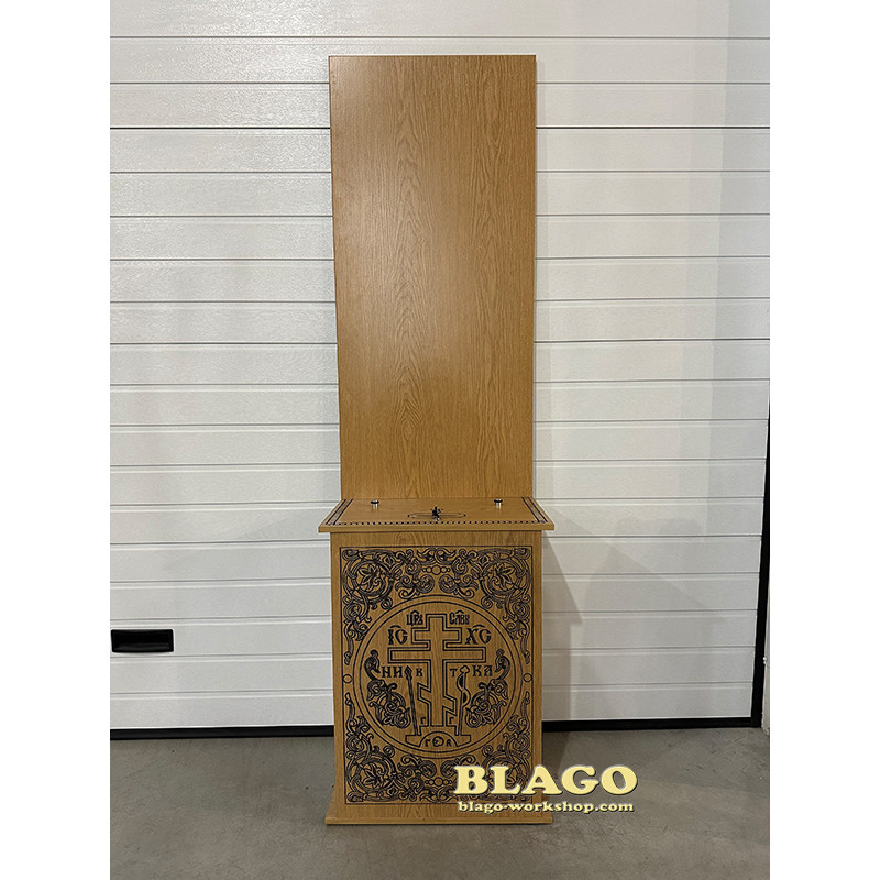 Wooden floor niche with laser engraving and a stand for an icon ...