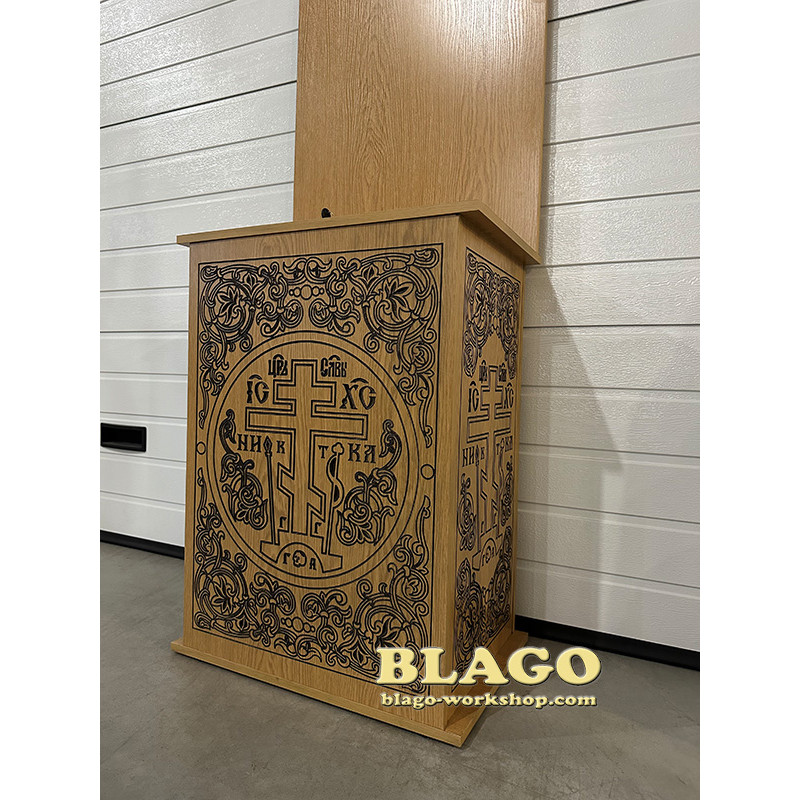 Wooden floor niche with laser engraving and a stand for an icon ...